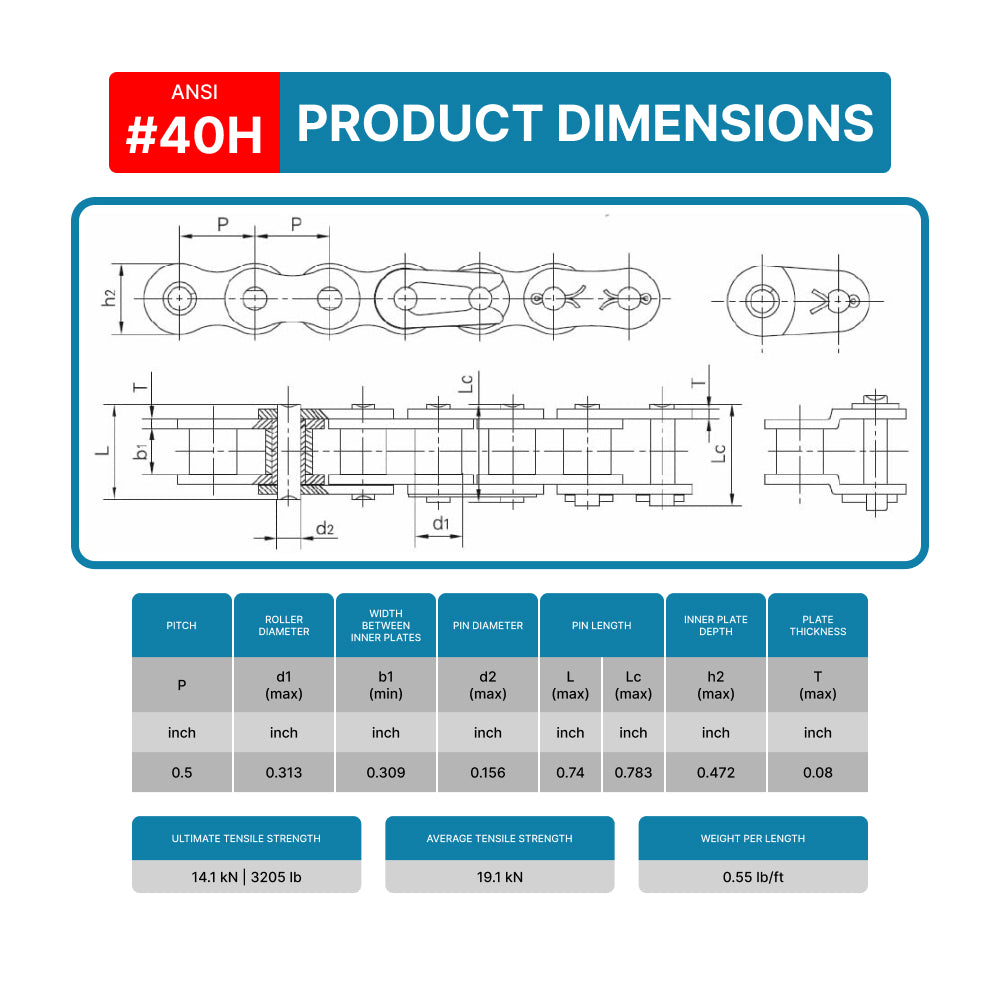 #40H Heavy Duty Roller Chain x 10 feet + 2 Free Links – PGN – PGN Bearings